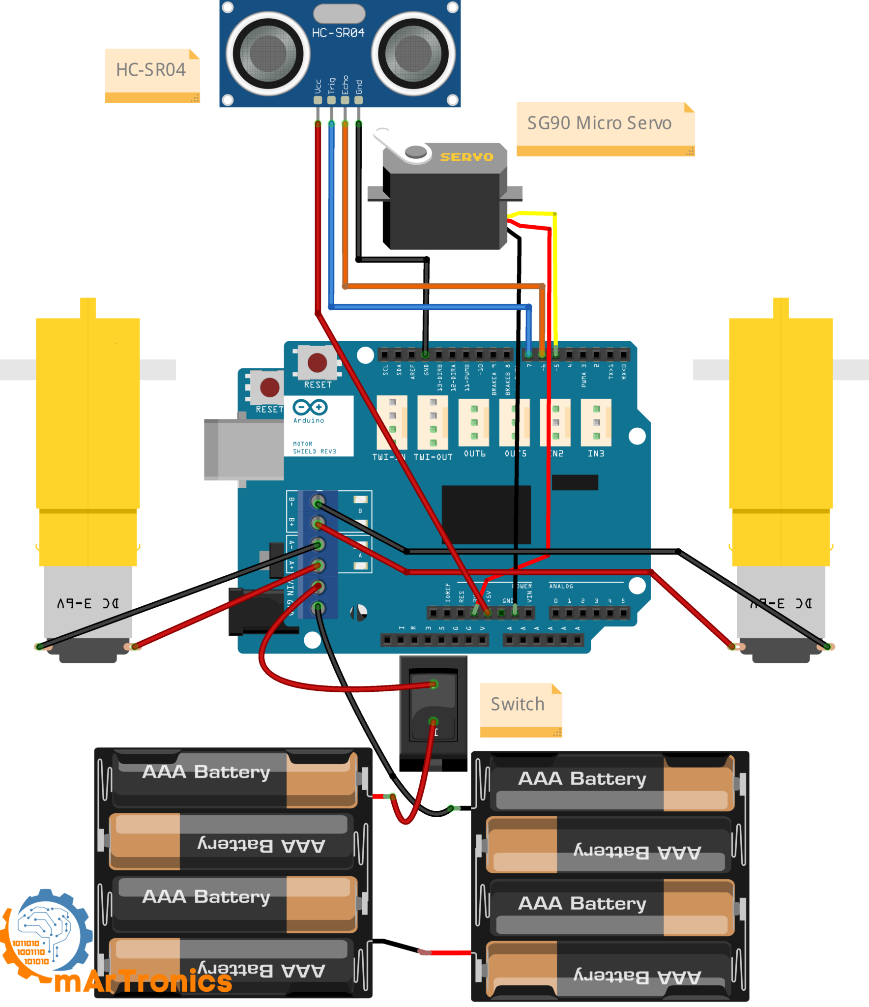 obstacle avoiding car using arduino | بناء سيارة روبوت تتجنب العوائق